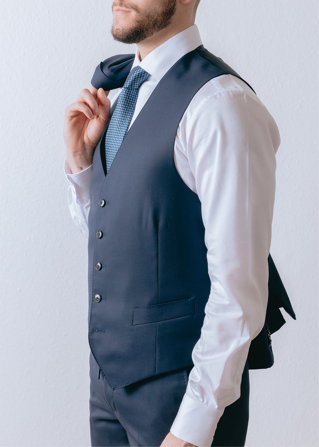 Light Navy Blue Wool Waistcoat